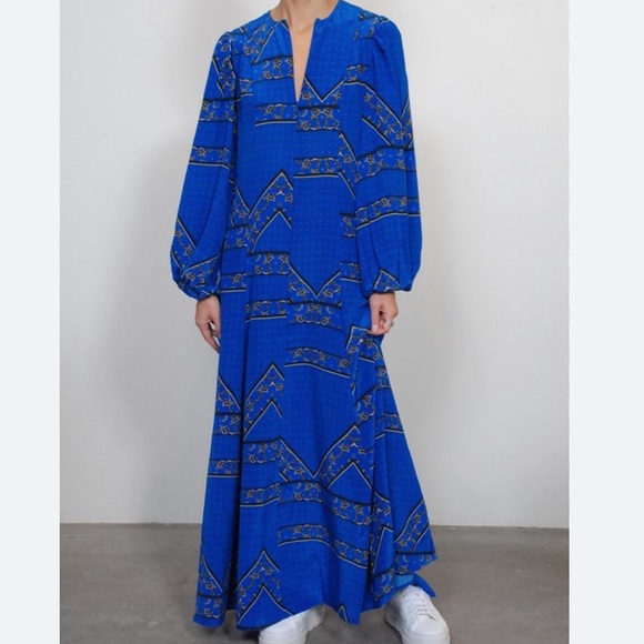 Ganni | Dresses | Ganni Cloverdale Blue Print Maxi Dress | Poshmark
